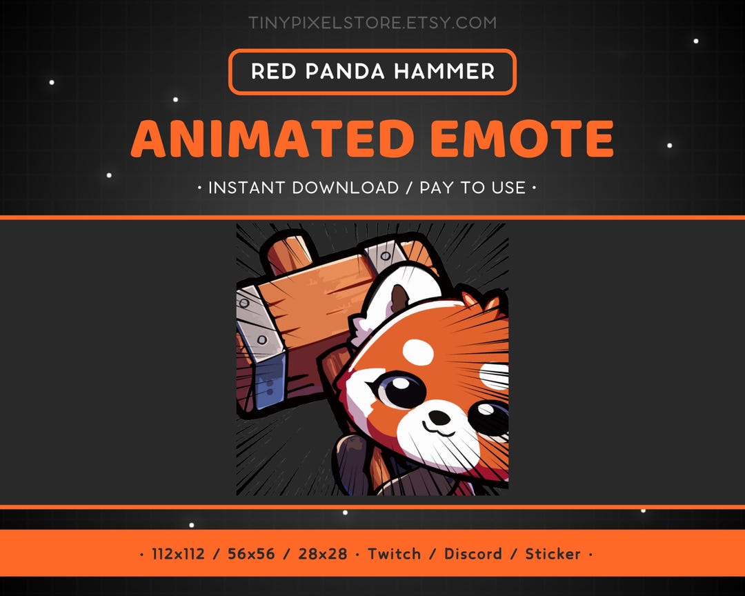 ANIMATED Red Panda Twitch Emote Hammer - Panda Ban Emote, Cute, Animal ...