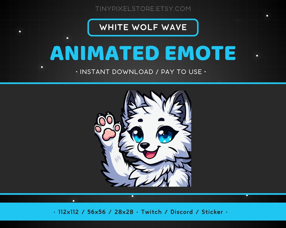 ANIMATED White Wolf Twitch Emote Wave - Wave Arctic Fox Emote, Discord ...