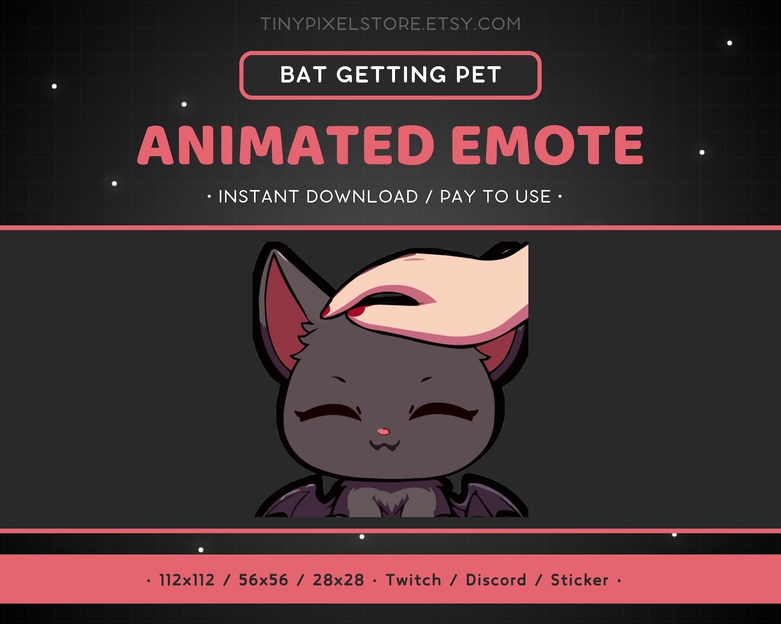 ANIMATED Bat Twitch Emote Getting Pet - Bat Head Pat Emote, Cute ...