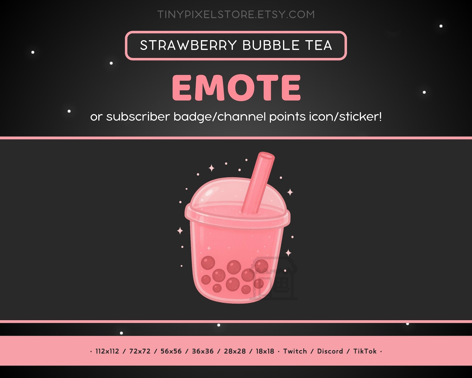 Strawberry Bubble Tea Twitch Emote - Boba Tea Channel Point Icon, Sub ...