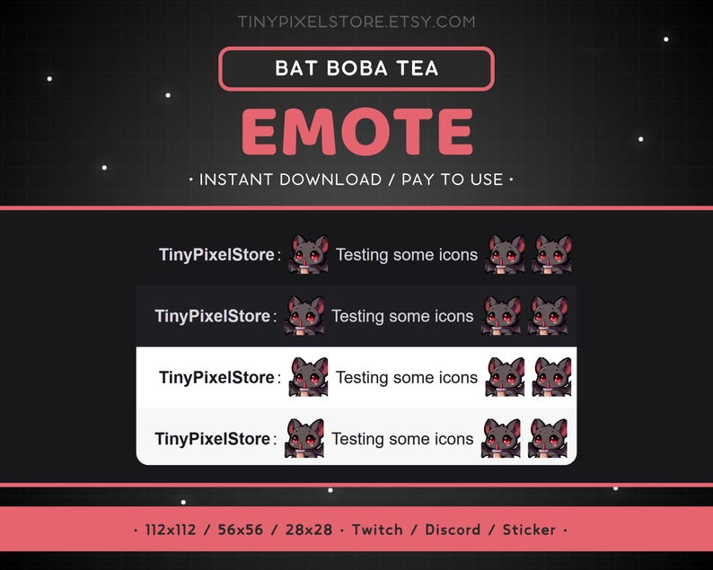 Bat Boba Tea Emote - Discord Sticker, Emoticon, Funny, Bubble Tea - Etsy