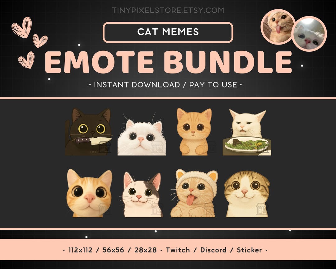 Cat Memes Emote Pack 8x - Cute Cat, Pleading, Tongue, Teddy Hat ...