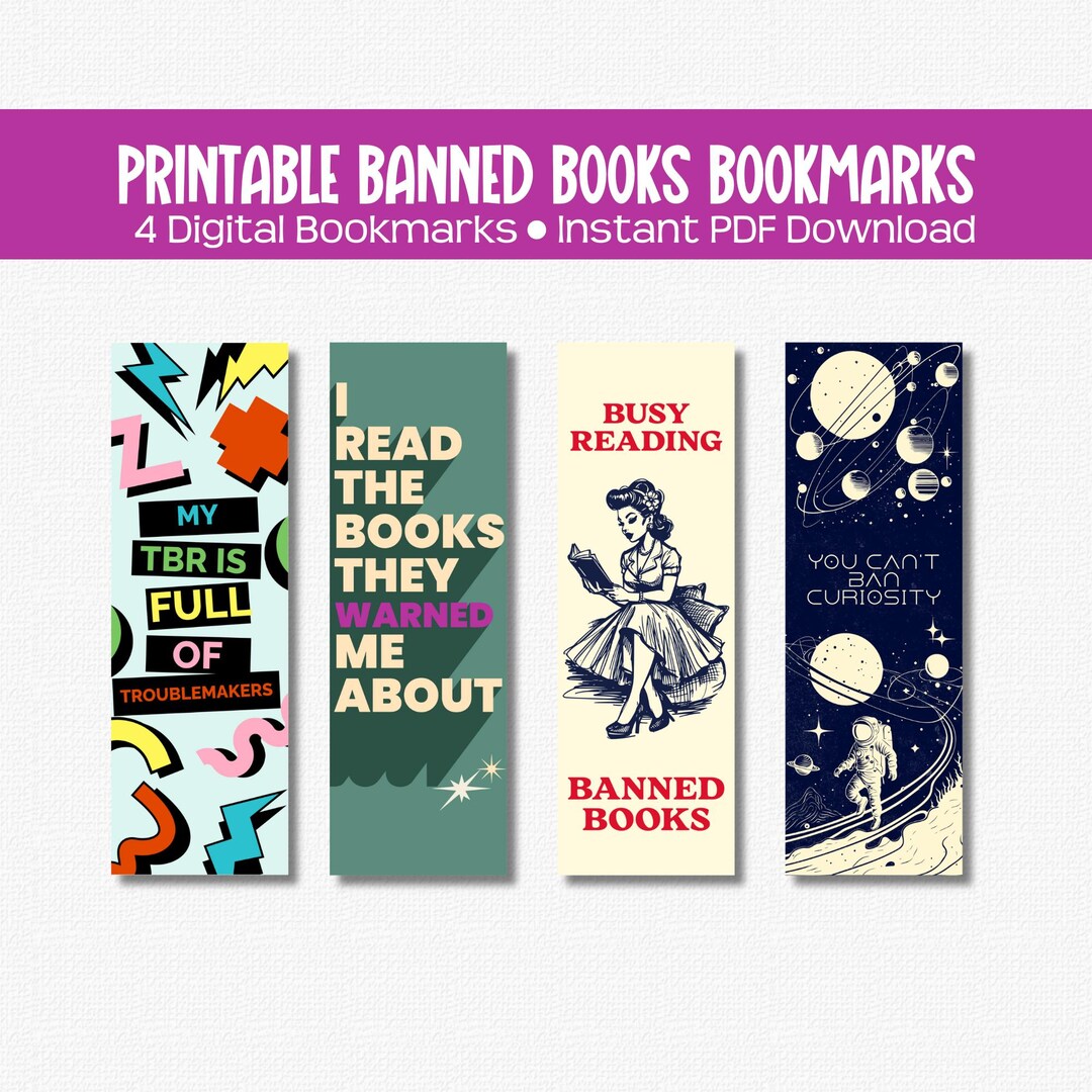 Printable Banned Books Bookmarks, Digital Set of 4 (PDF), Gift for Book ...