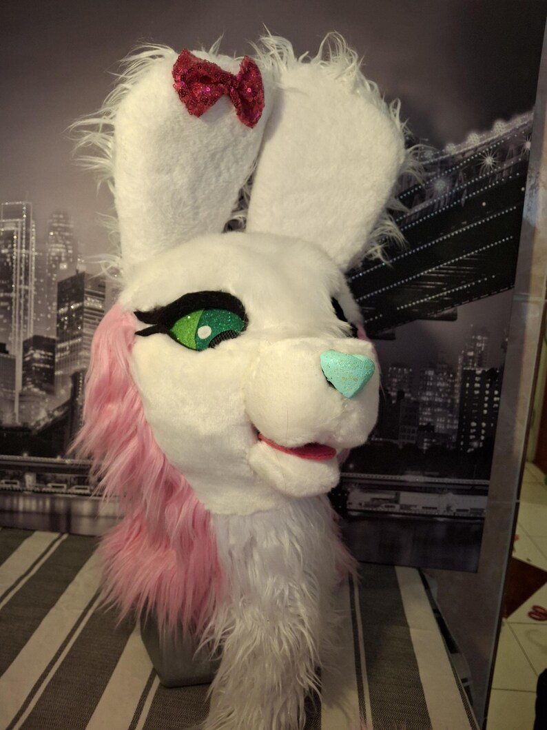 Crazy Pink Bunny Fursuit Head, Cosplay, Animal Theme, Furry, Fursuit ...