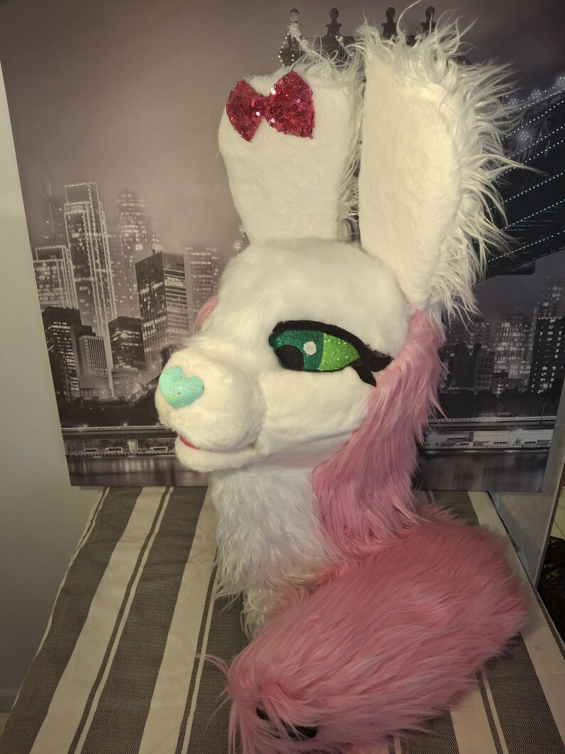 Crazy Pink Bunny Fursuit Head, Cosplay, Animal Theme, Furry, Fursuit ...