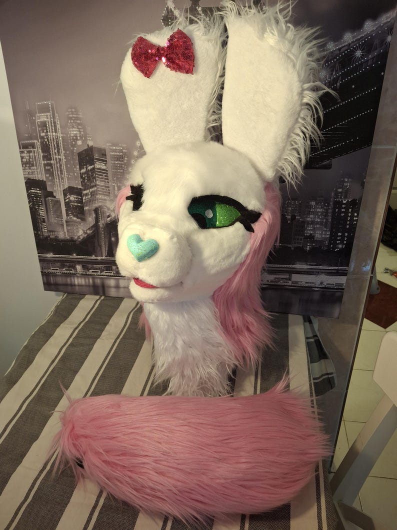 Crazy Pink Bunny Fursuit Head, Cosplay, Animal Theme, Furry, Fursuit ...