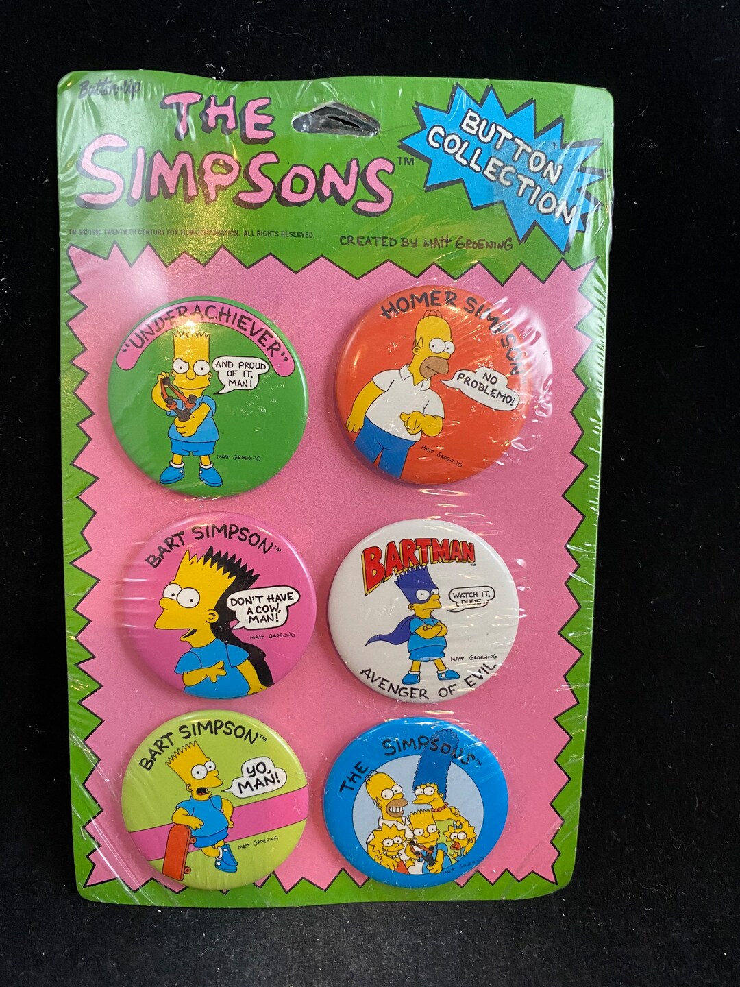 Button up NOS Simpsons 1 Pinback Button Set of 6 Sealed in Package 1990 ...