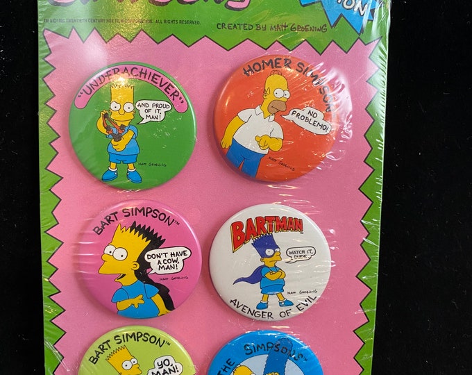 Button up NOS Simpsons #1 Pinback Button Set of 6 Sealed in Package ...
