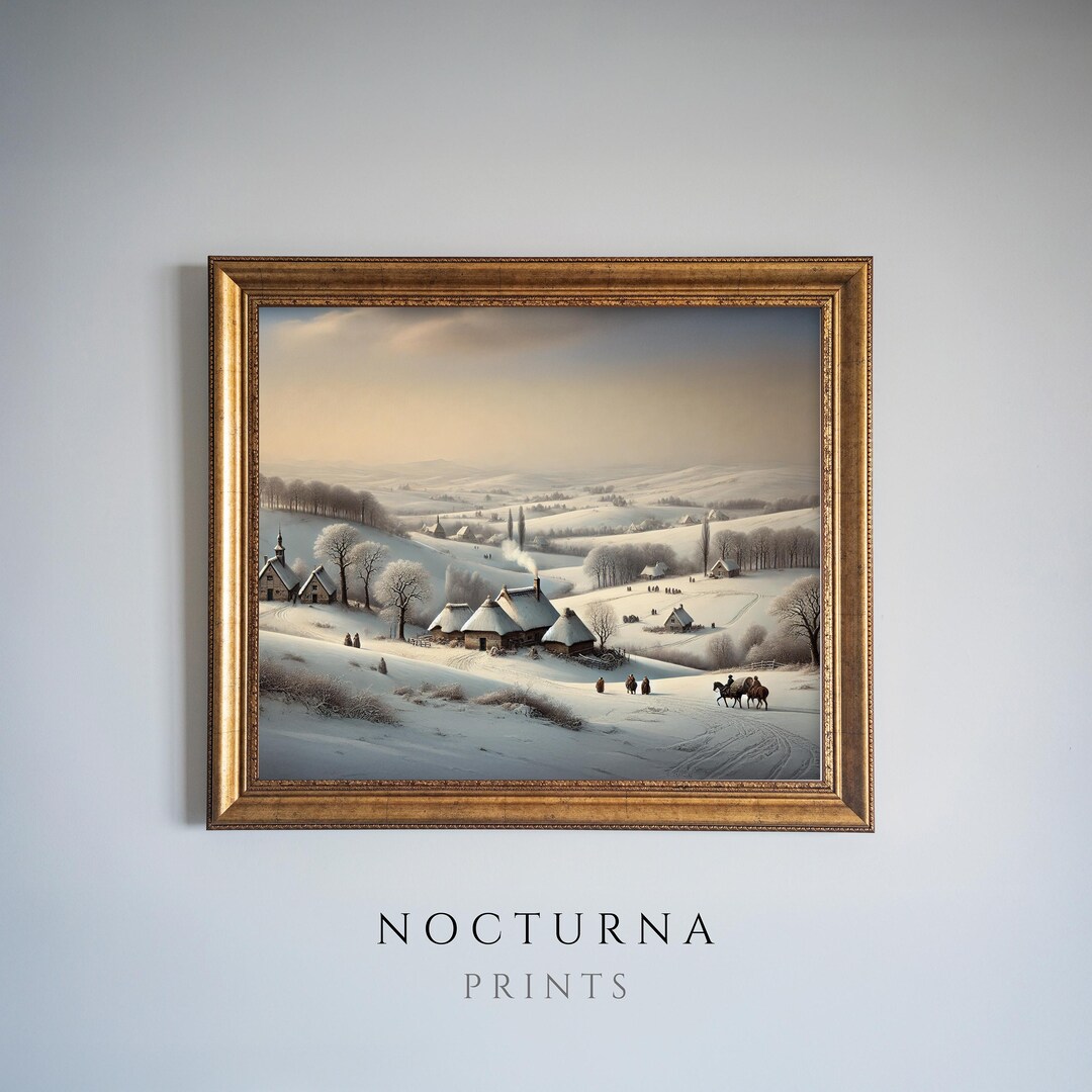 Winter Serenity in a Snowy Village – Tranquil Printable Wall Art - Etsy