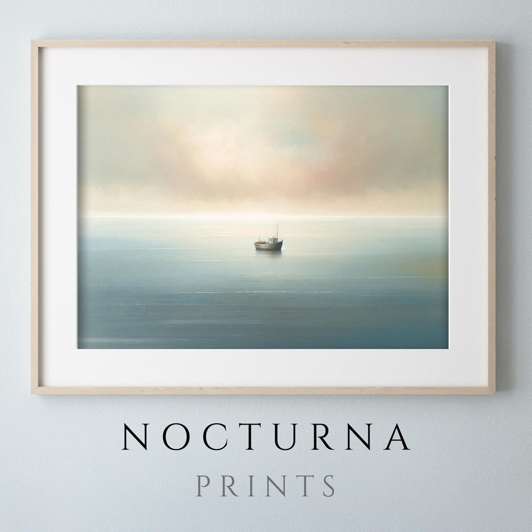 Minimalist Boat on Misty Sea Digital Art Print Tranquil Wall Decor - Etsy