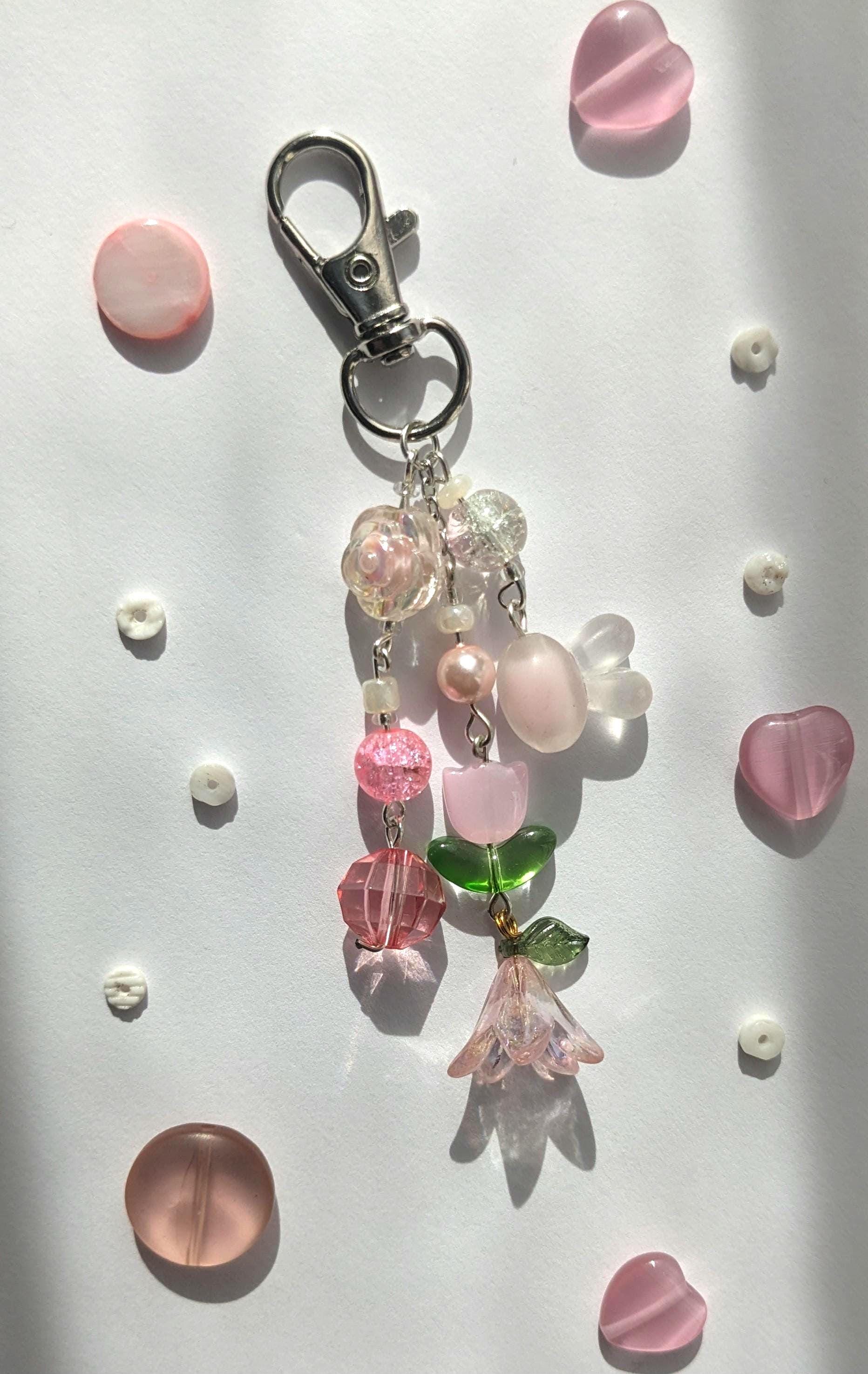 Coquette Pink Floral Keychain - Y2K Floral Bag Accessory - Aesthetic ...