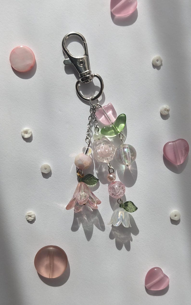 Coquette Pink Floral Keychain - Y2K Floral Bag Accessory - Aesthetic ...