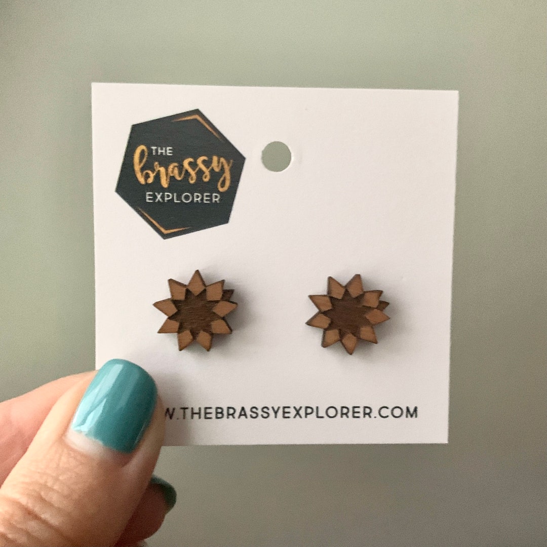 Topeka Flag Sunflower Wood Stud Earrings, Rustic Chic Wooden Post ...