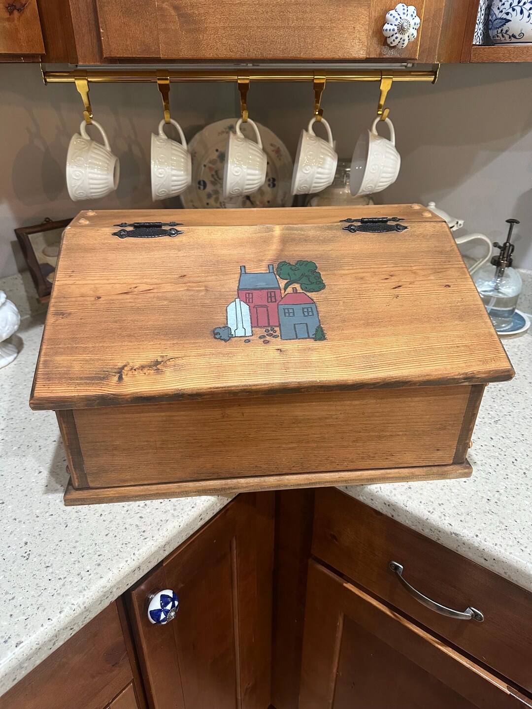 Vintage Wooden Hand Carved & Hand Painted Bread Box - Etsy