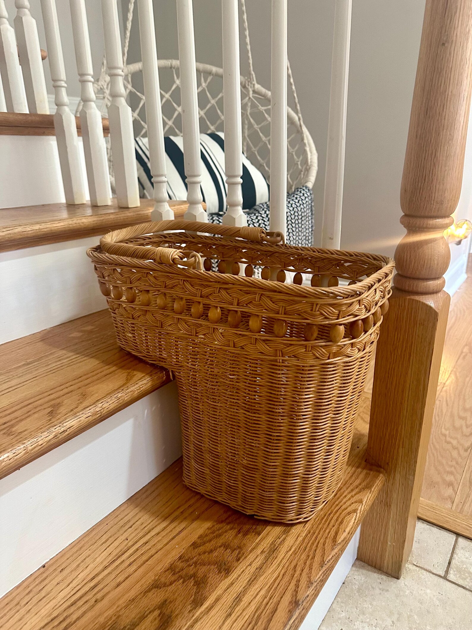 Vintage Stair Basket - Stairs Basket With Handle - Step Basket - Basket ...