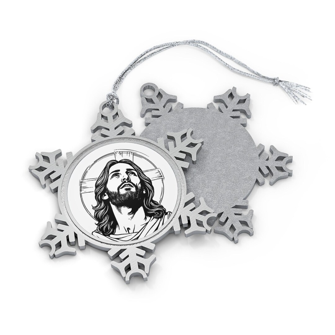 Pewter Snowflake Ornament Jesus Design, Christmas Decor, Holiday Gift ...
