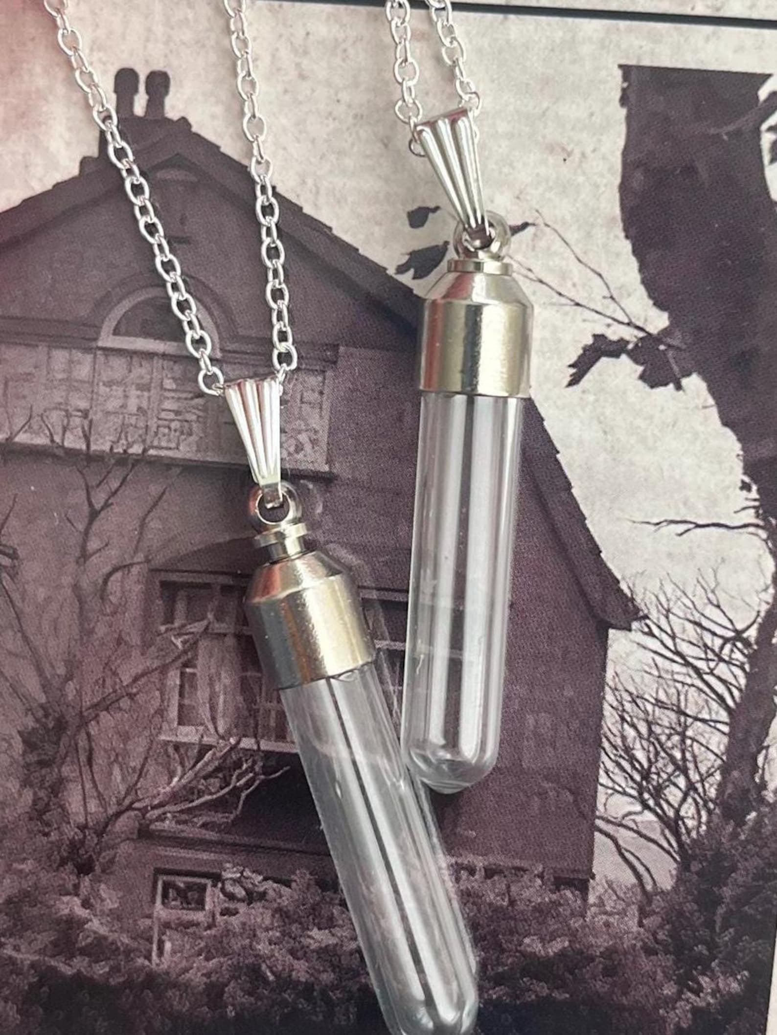 2 Vial Pendant Necklace, Fillable Locket, Blood Ashes, Vial, Urn ...