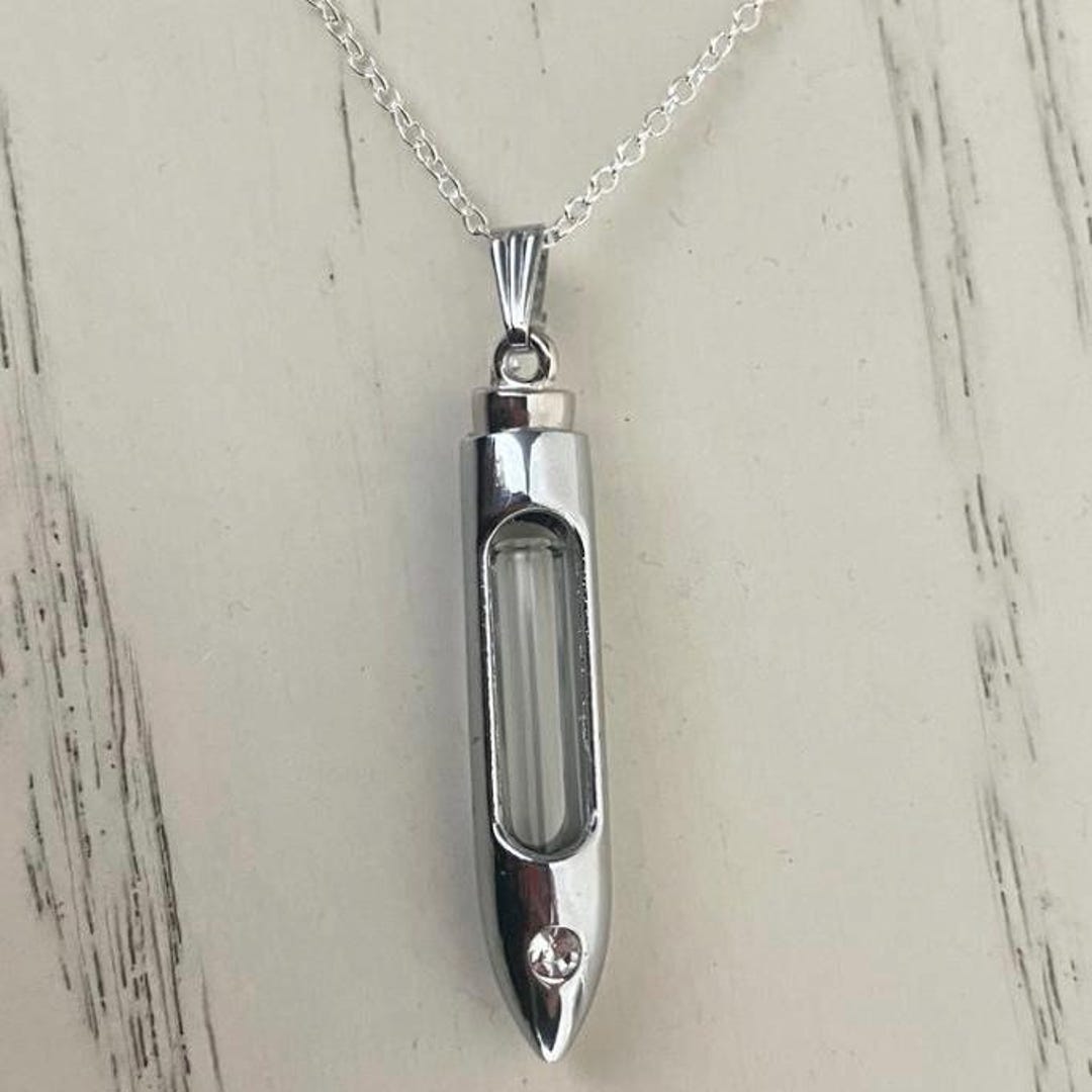 Bullet Vial Pendant Necklace, Fillable Locket, Blood Vial, Urn, Perfume ...