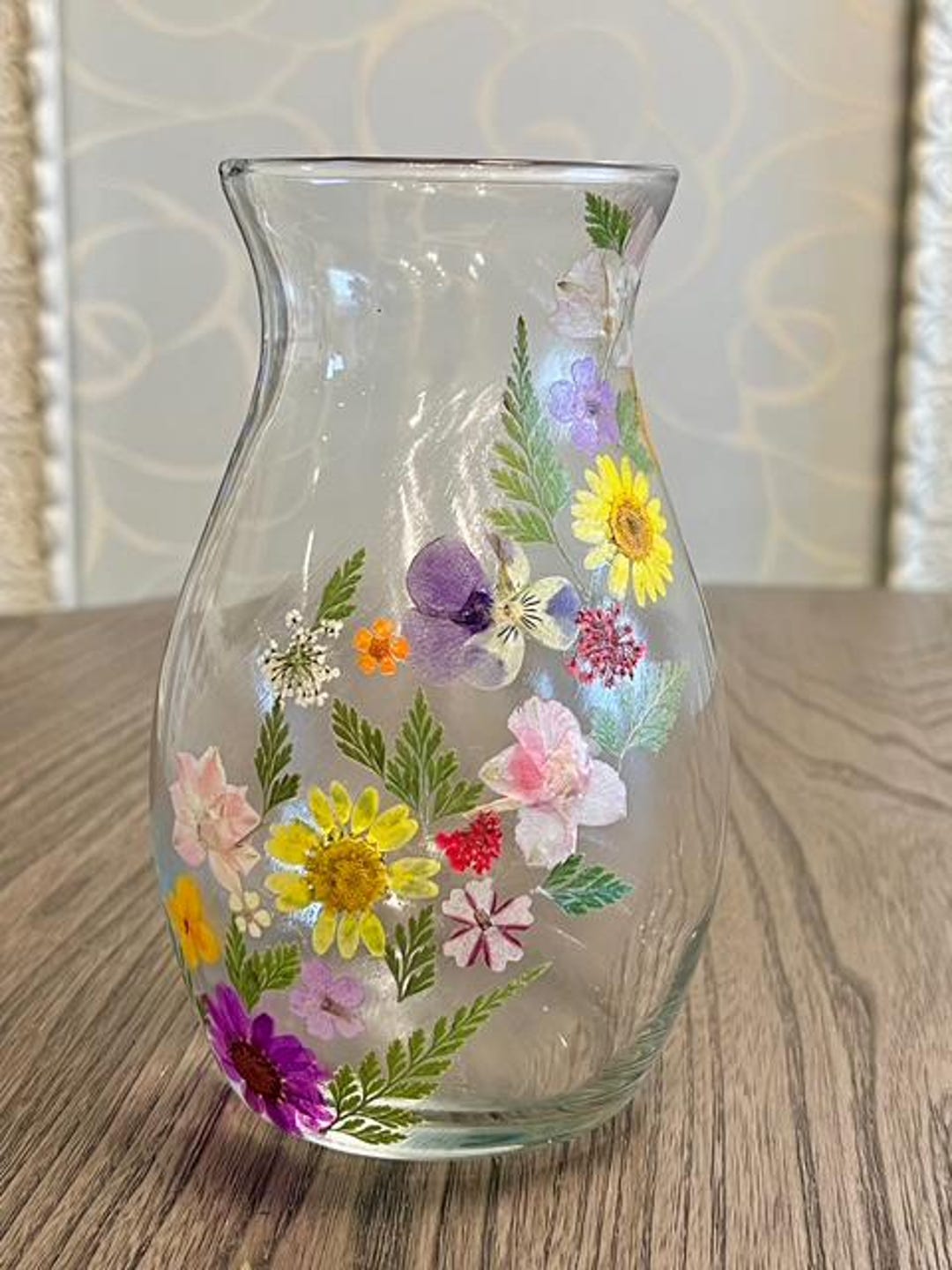 Handmade Multicolored Pressed Flower Vase – Perfect for Floral ...