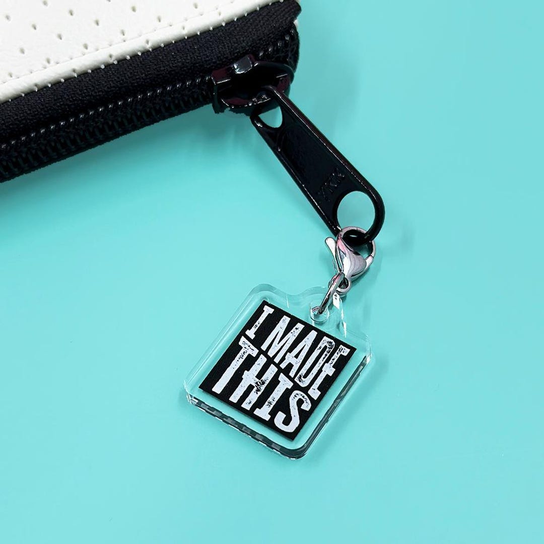 I Made This Zipper Charm - Gray on Black - Etsy