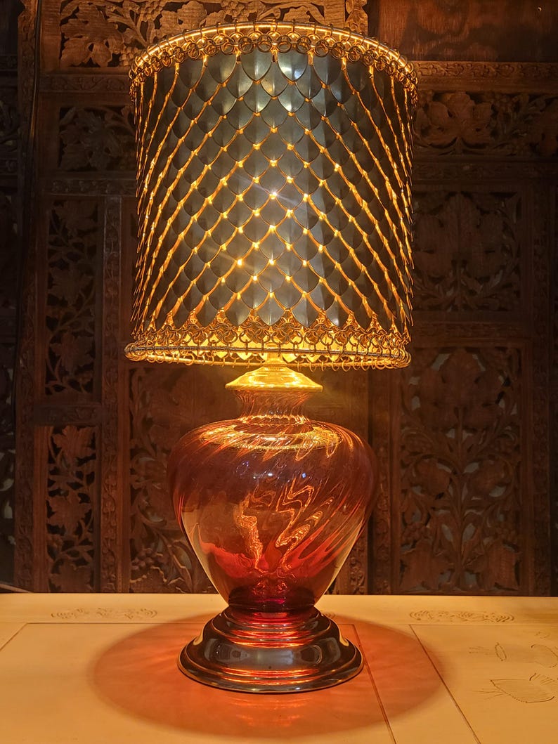 Elegant Medieval Brass Dragon Scale/chain Mail Shade Atop A Vintage ...