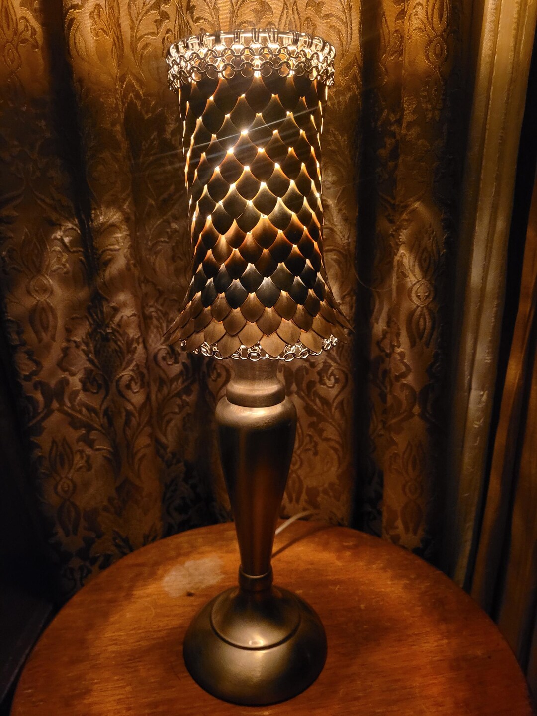 Two Tone Dragon Scale Chainmail Lampshade and Silver Table Top Lamp - Etsy