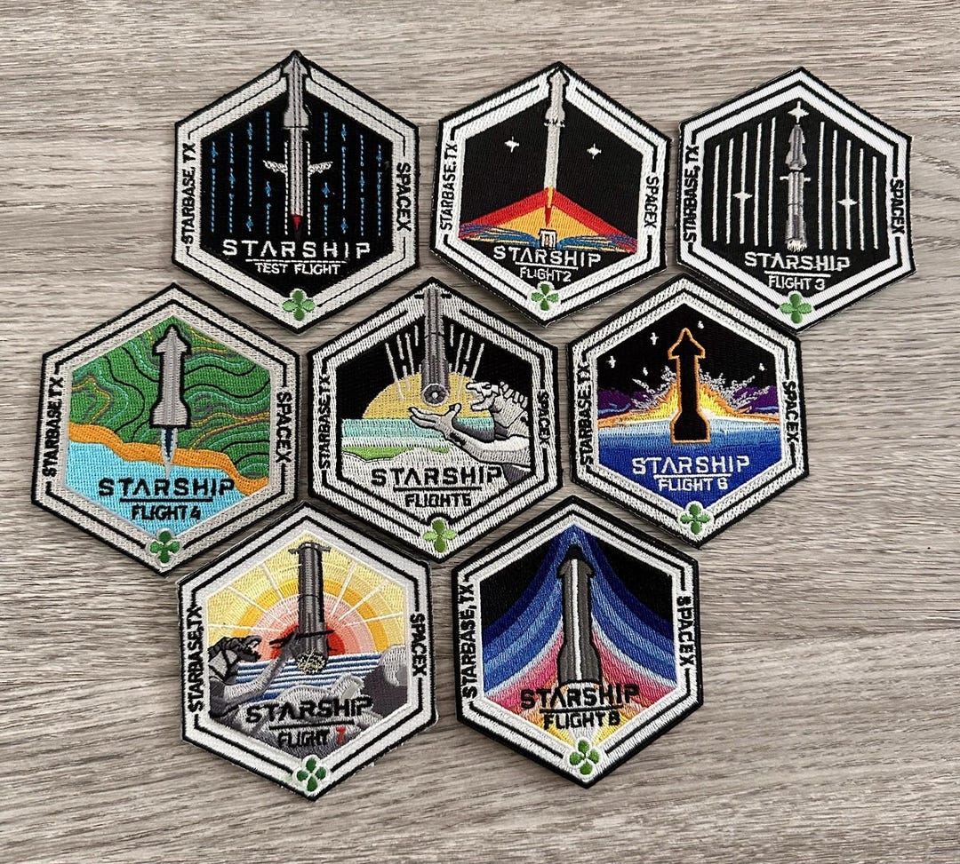 Starship Flights 1 to 8 Mission Patches Nasa Falcon 9 Starbase Raptor 3 ...