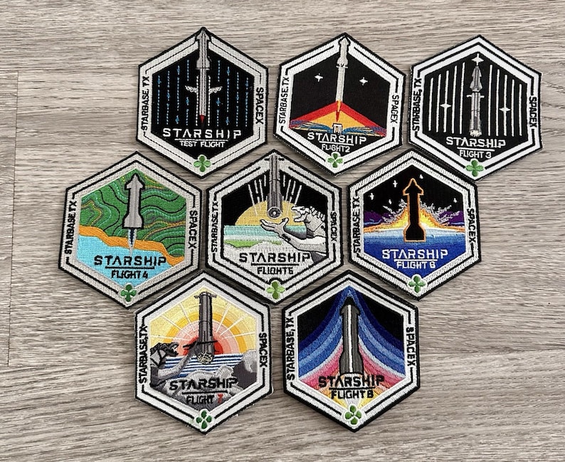 Starship Flights 1 to 8 Mission Patches Nasa Falcon 9 Starbase Raptor 3 ...