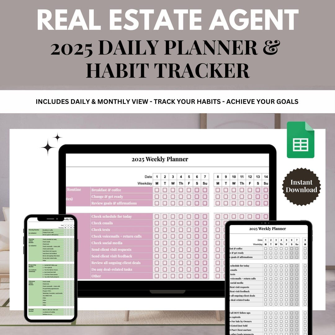 2025 Real Estate Daily Planner & Habit Tracker - Daily Checklist ...