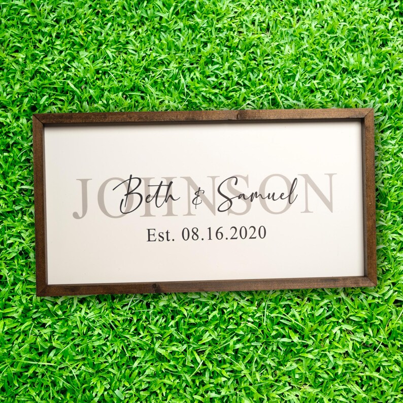 Custom Last Name Sign With Names and Established Date, Wedding Date ...