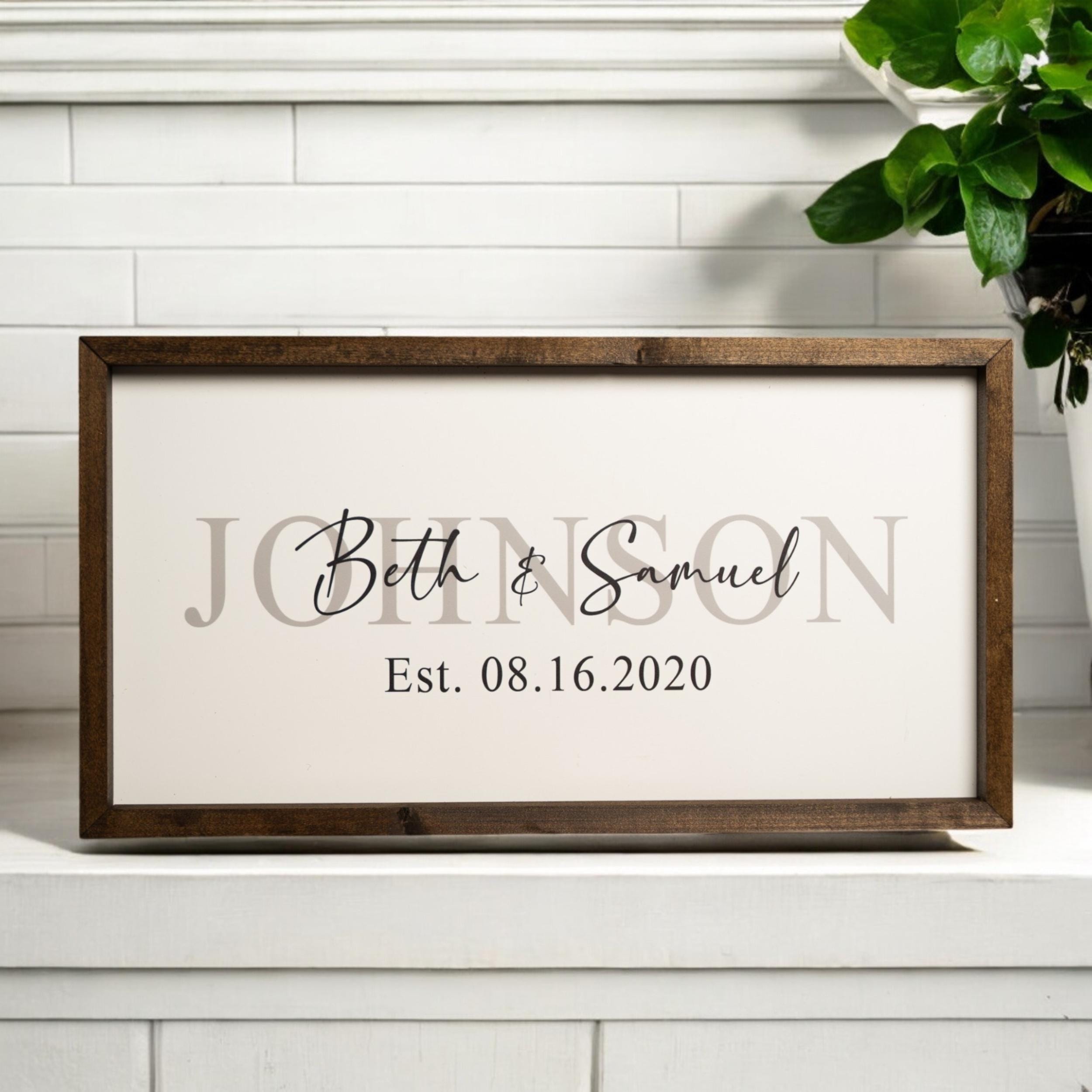Custom Last Name Sign With Names and Established Date, Wedding Date ...