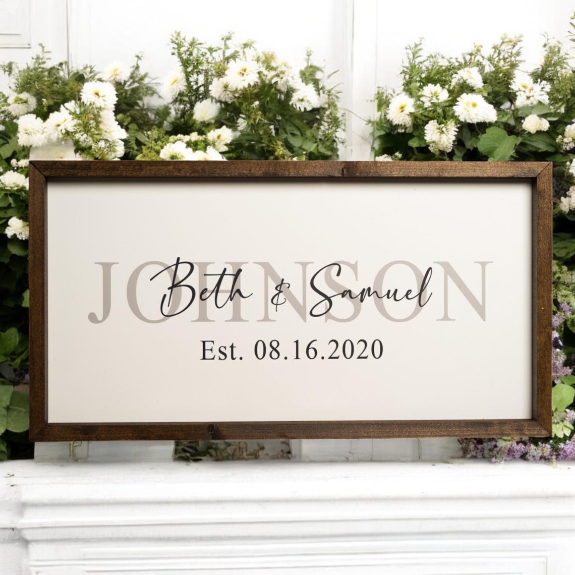 Custom Last Name Sign With Names and Established Date, Wedding Date ...