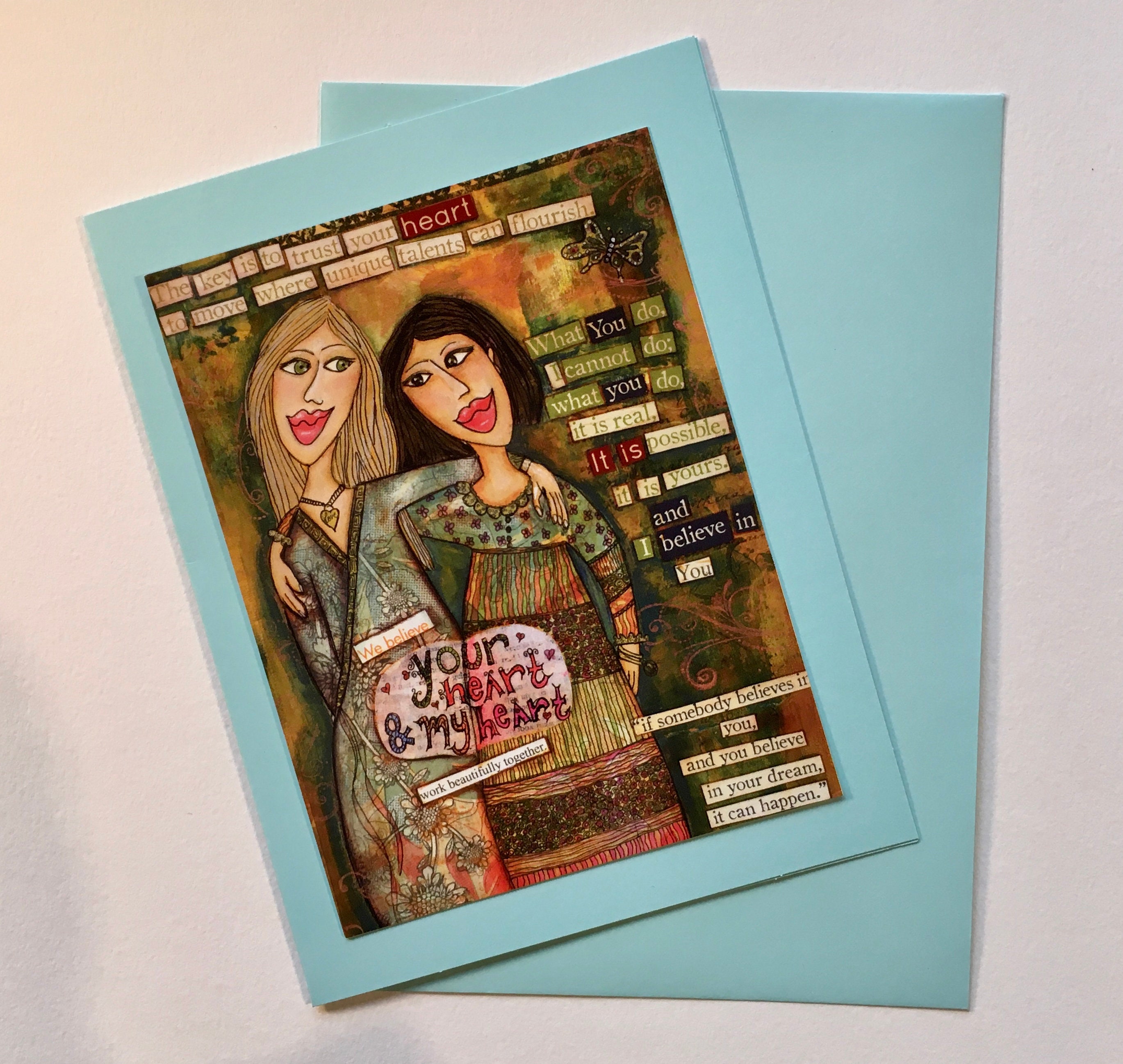 Trust Your Heart and Work Together Blank Card Friends | Etsy