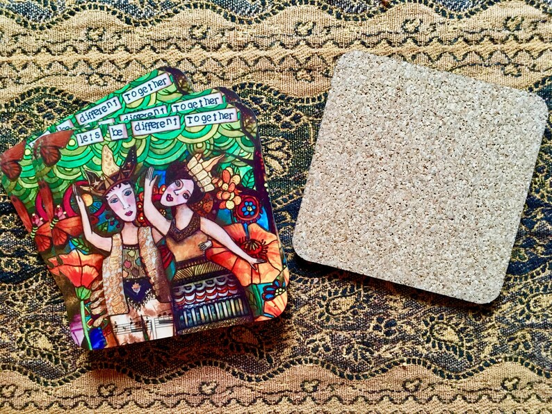Coaster Set of 4 Let's Be Different Together Art Coasters - Etsy