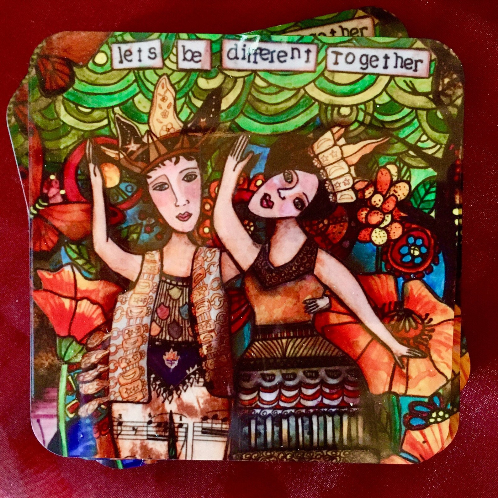 Coaster Set of 4 Let's Be Different Together Art Coasters - Etsy
