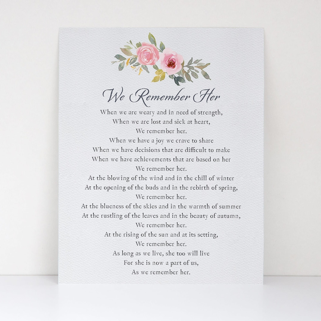 We Remember Her Floral Art Print - Beautiful Saying for the Loss of a ...