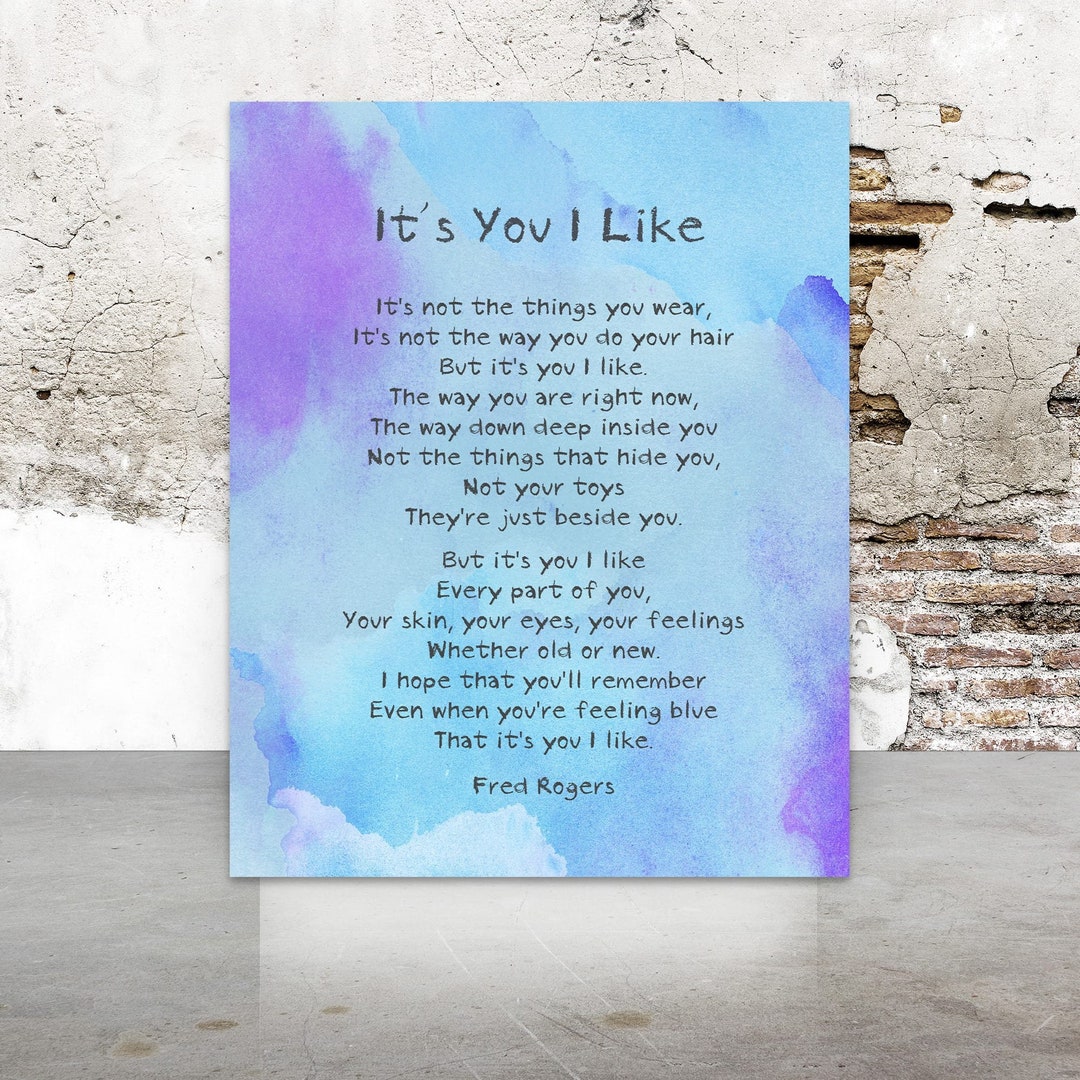 It's You I Like Art Childhood Poem by Mr Rogers Kids - Etsy Hong Kong