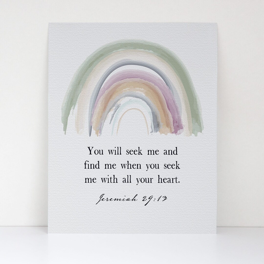Jeremiah 29:13 Bible Verse Art Print – Pastel Watercolor Rainbow - Etsy