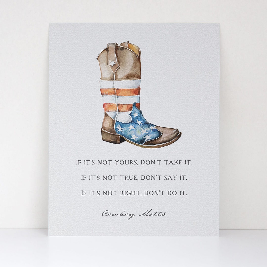 Cowboy Motto Western Art Print Man Cave Decor Patriotic Fine Art Matte ...