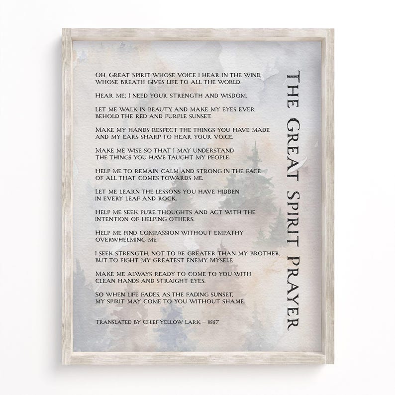 Native American Prayer Art Print – Chief Yellow Lark Translation ...