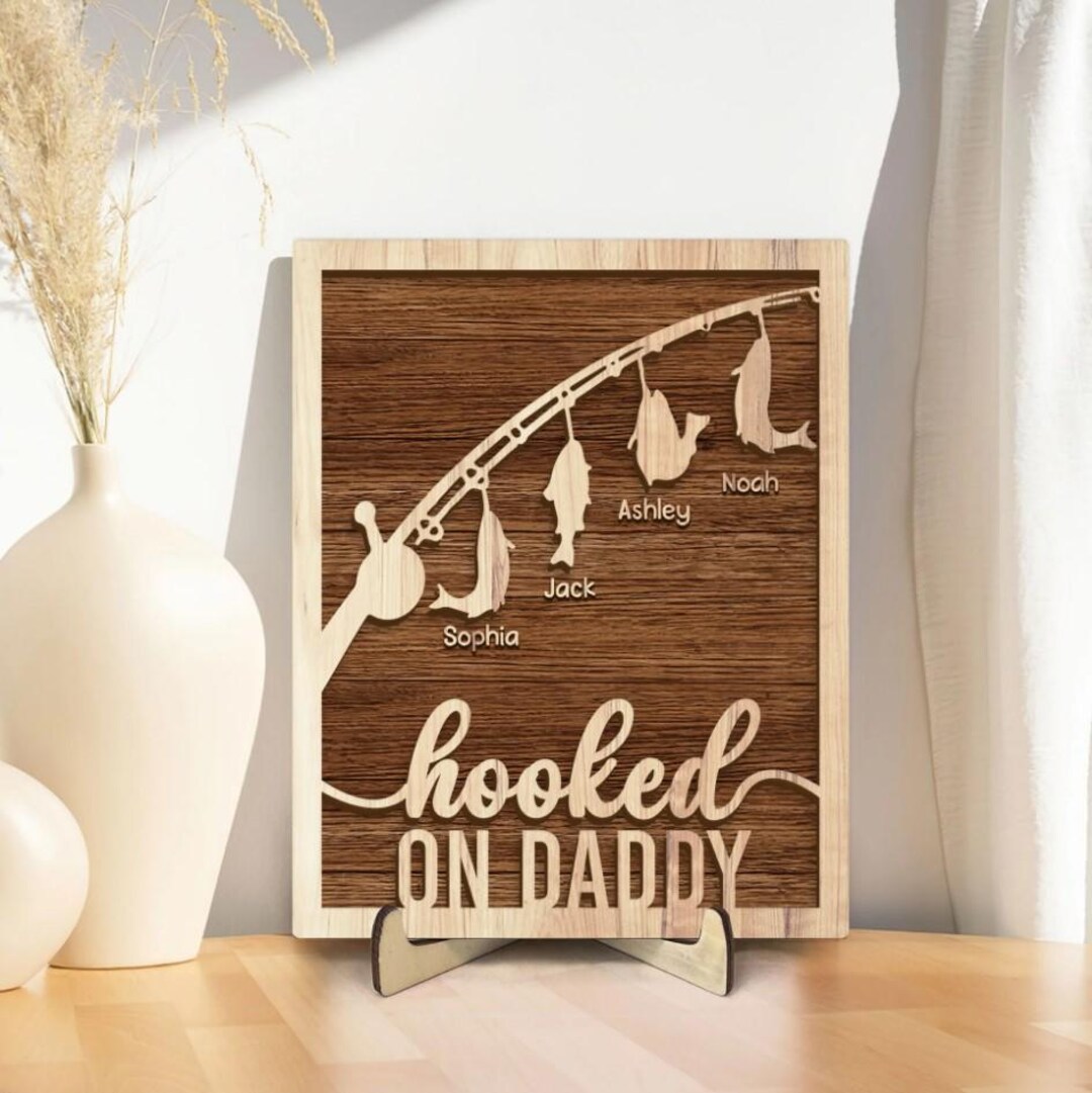 Personalized Hooked on Daddy Fishing Wood Sign, Wooden Name Signs ...