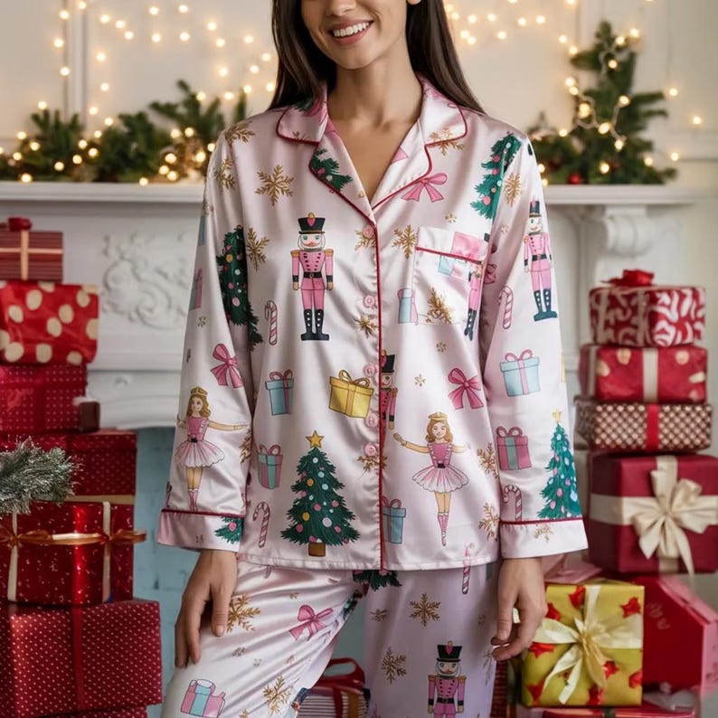 Nutcracker Coquette Christmas Pajamas Set, Coquette Bow Christmas ...