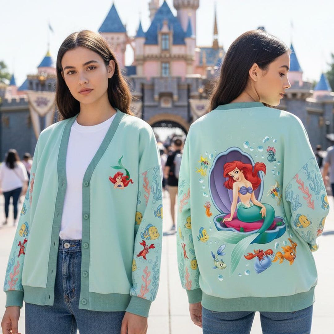 Disney the Little Mermaid Under the Sea Printed Cardigan, Flounder ...