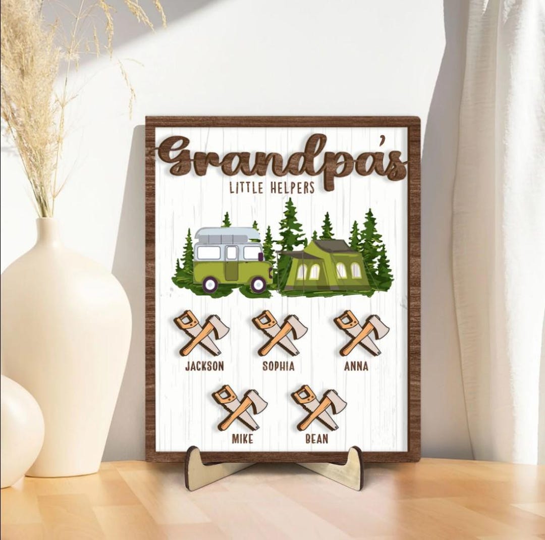 Personalized Dad Wooden Sign, Grandpa's Little Helpers Camping Wood ...