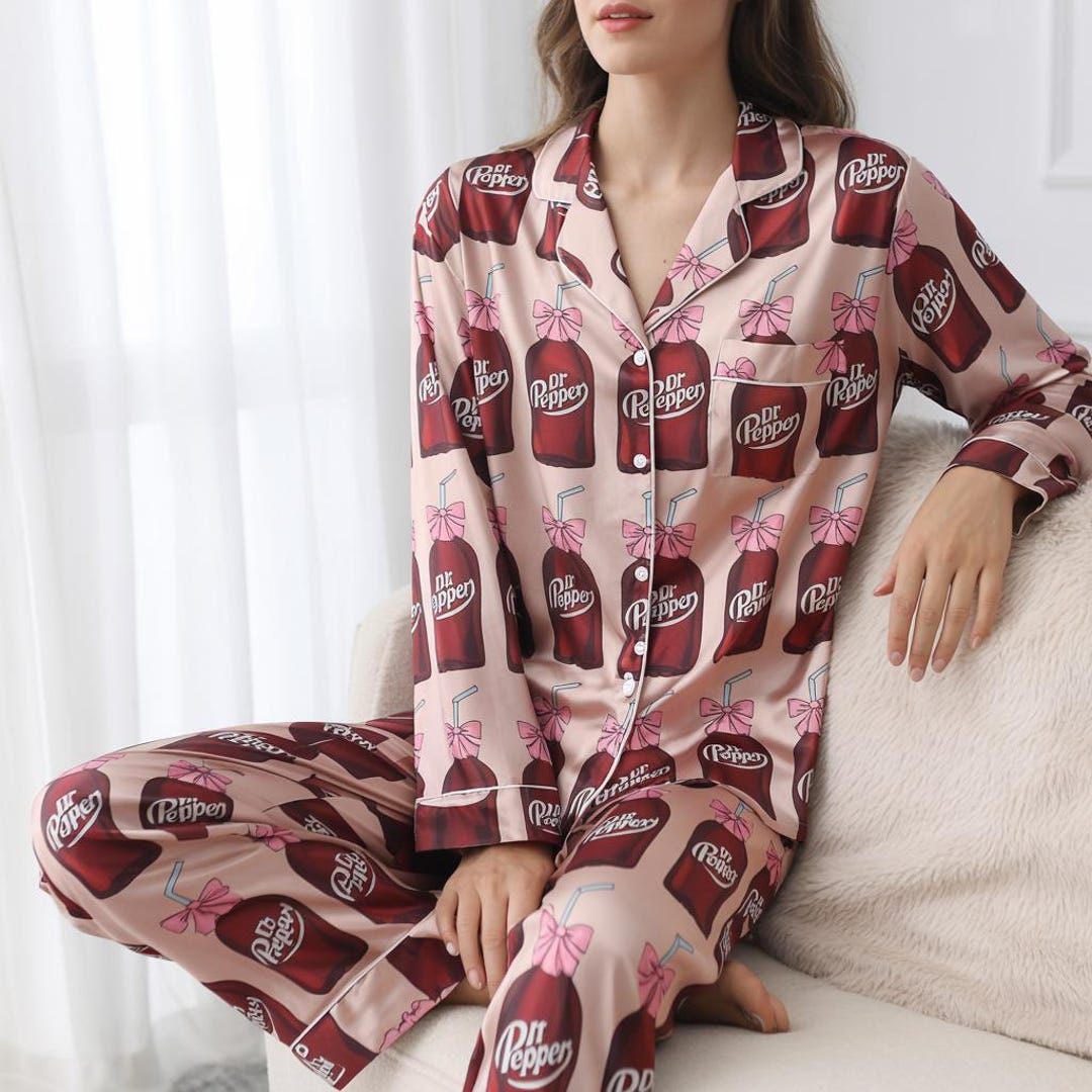Dr Pepper Satin Pajamas Set, Dr Pepper Soda Lover Pajamas, Lover Drinks ...