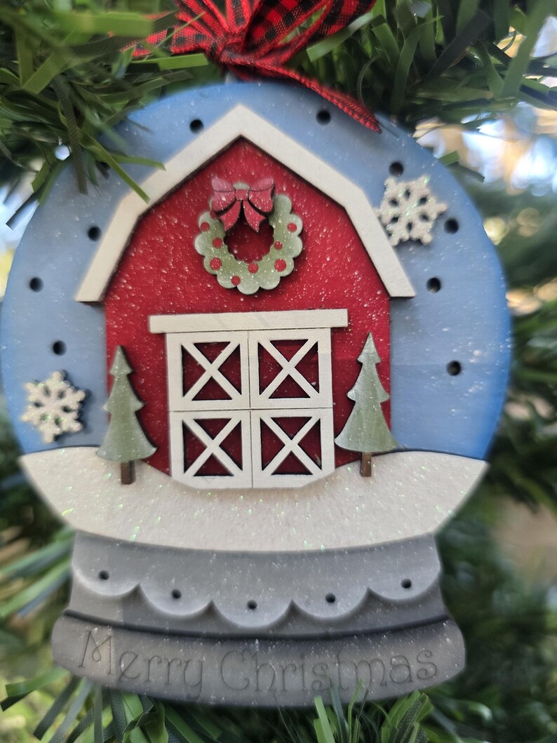 Rustic Red Barn Christmas Light Ornament | Farmhouse Holiday Décor ...