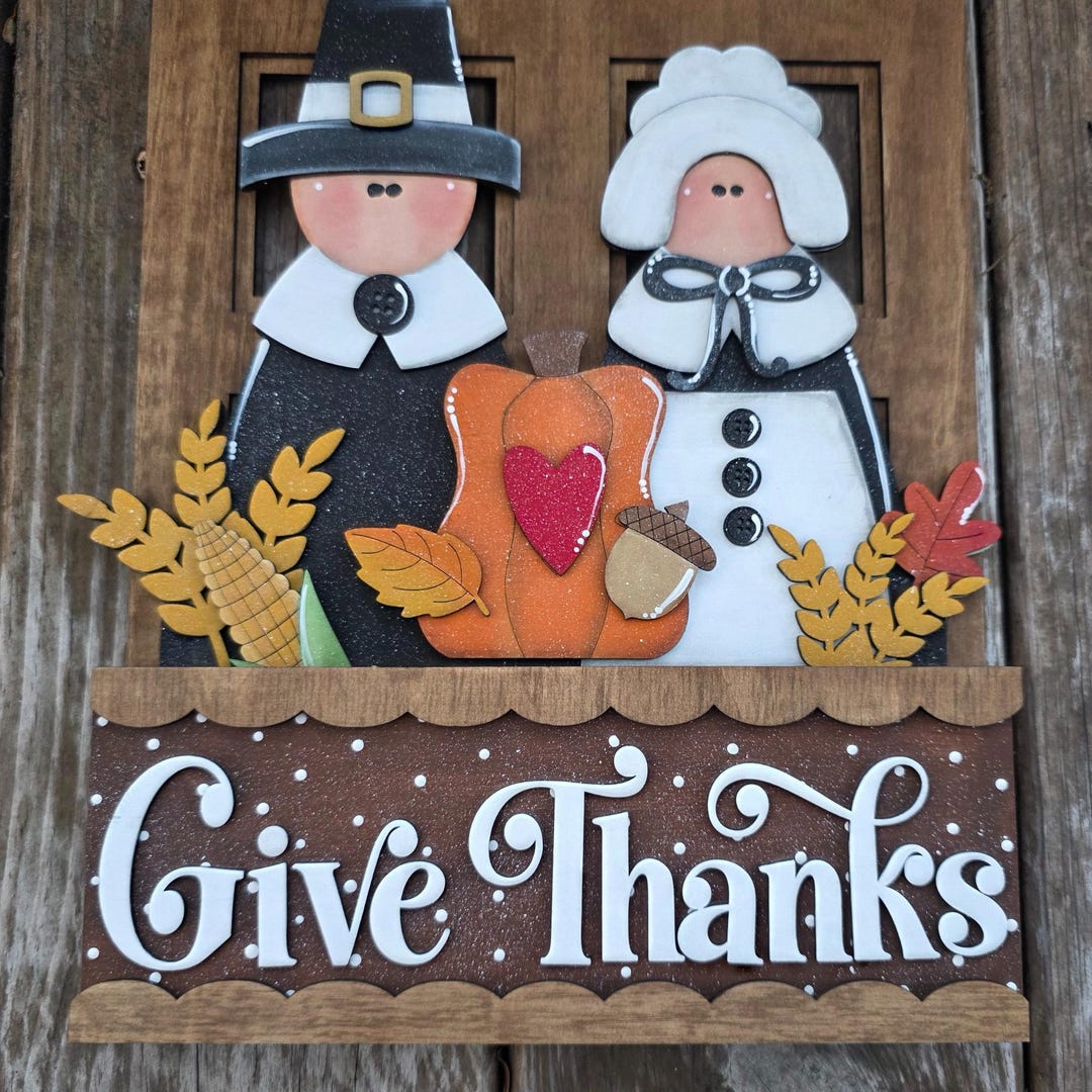 Handmade Thanksgiving Pilgrim Window Box Sign | Fall Harvest Decor With ...