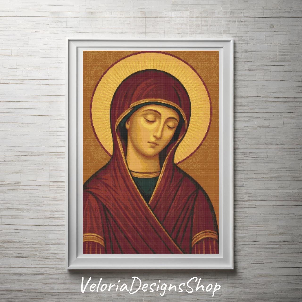 Virgin Mary Icon Cross Stitch Pattern | Religious Embroidery | Digital ...
