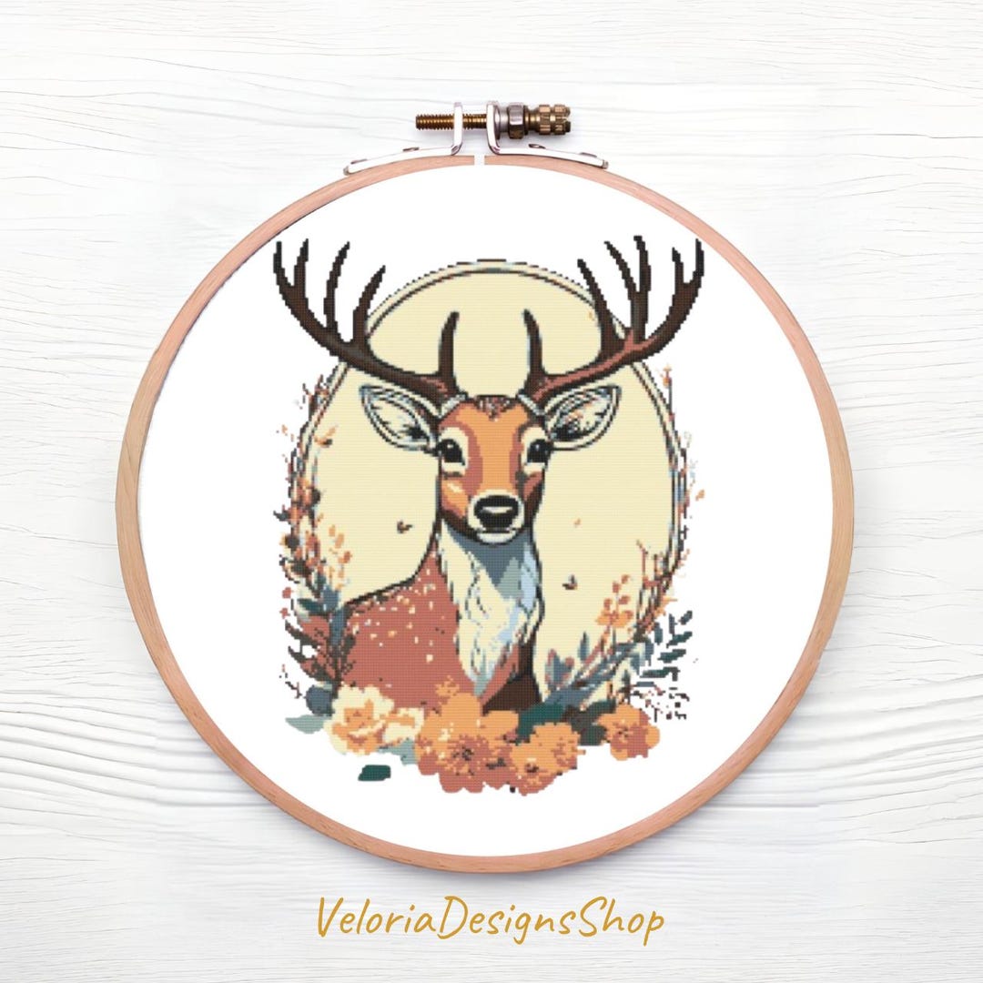 Majestic Stag Cross Stitch Pattern PDF | Deer Embroidery Digital ...