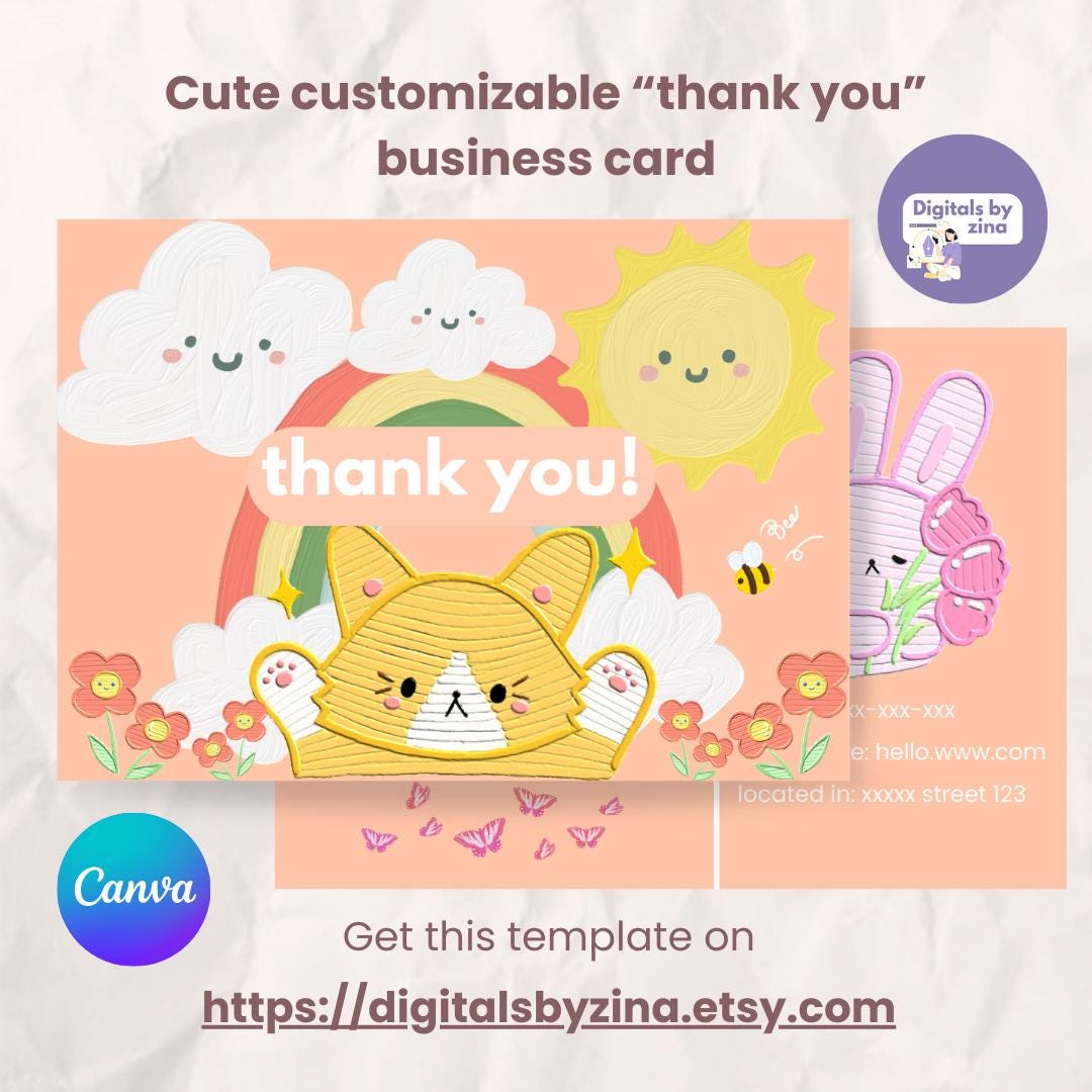 Customizable Digital Thank You Card – Cute & Editable Thank You Card ...